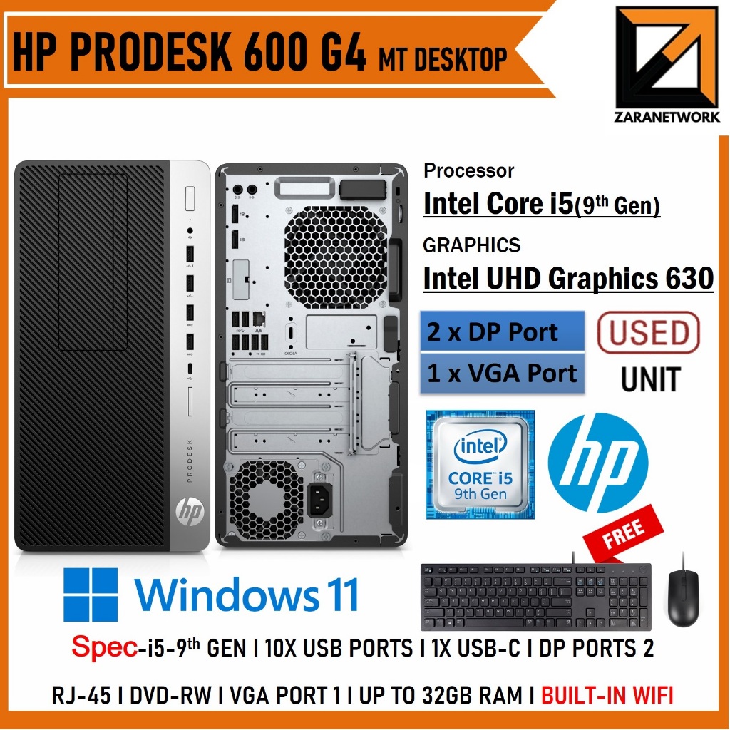 HP ProDesk 600 G4 MT Business DESKTOP SET CPU Core i5 (9TH GEN) UP TO ...