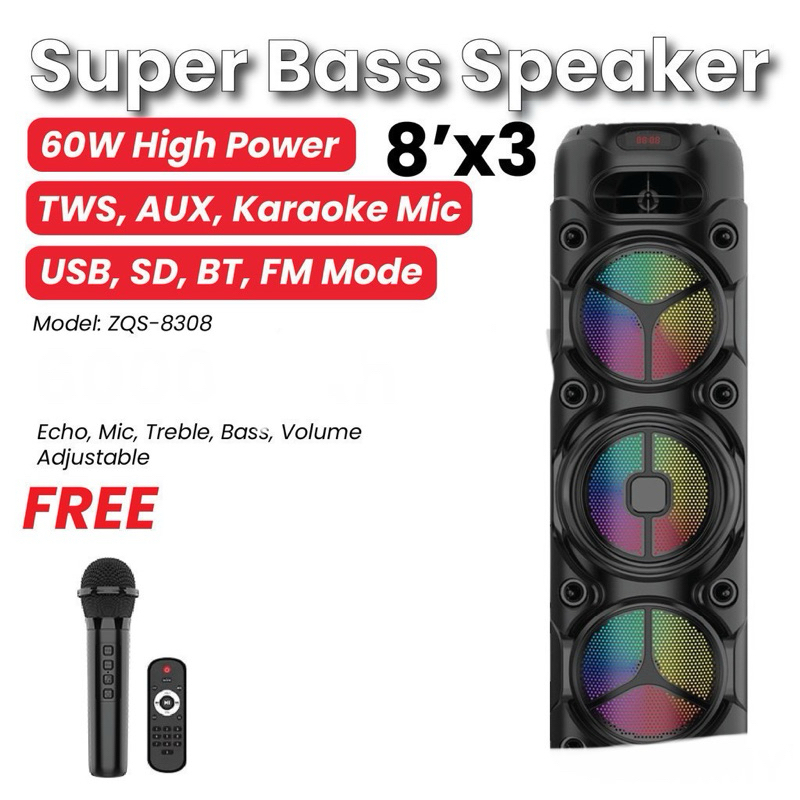 Speaker Bluetooth 8"x3inch Woofer Portable Outdoor Karaoke Bluetooth ...