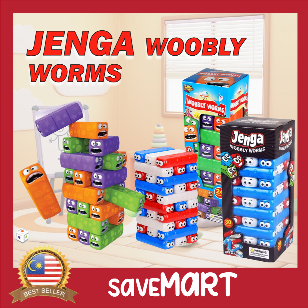 Jenga Wobbly Worms Tower Balancing Game Blocks Game Tower Permainan ...