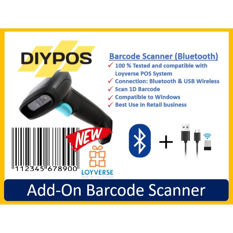 (Add-On Barcode Scanner) DIYPOS Loyverse Barcode Scanner Bluetooth ...