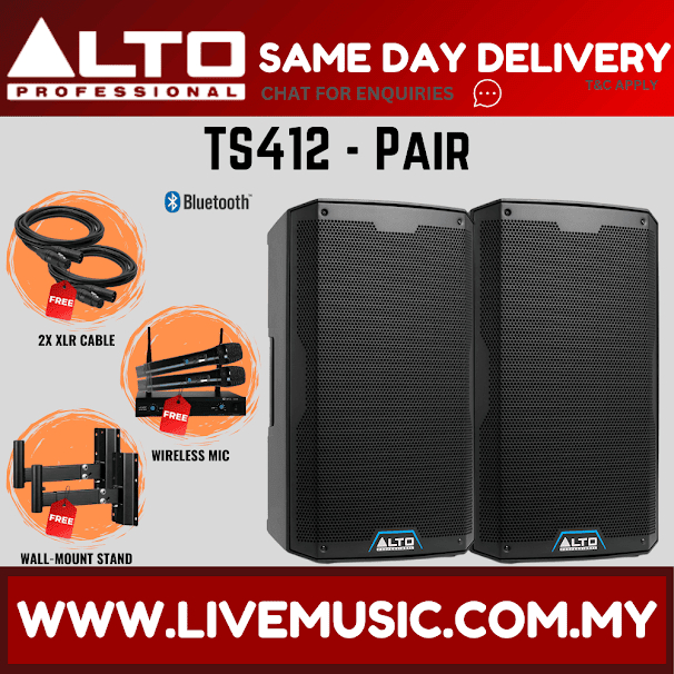 Alto TS412 2500W 12" Powered Speaker w/UG-88HH Wireless Mic, Speaker ...