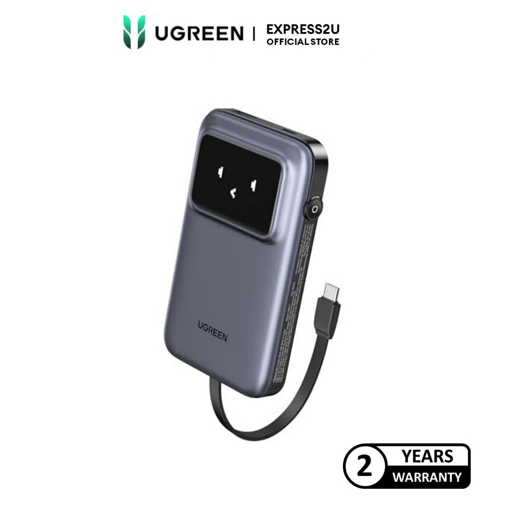 UGREEN UNO 10000MAH BUILT-IN CABLE 30W POWER BANK (PURPLE/GREY ...