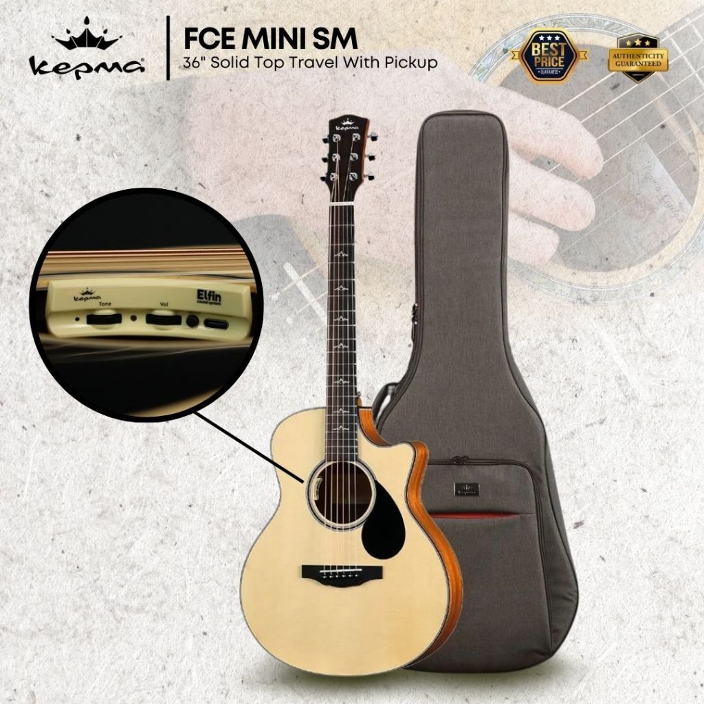 Kepma FC Mini SM Elite Series 36” Solid Top Travel Acoustic Guitar with ...