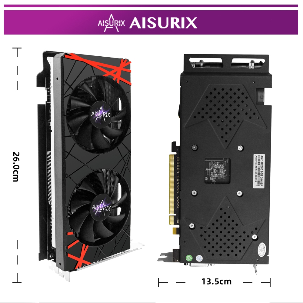 AISURIX Brand New Graphics Card RX 580 8GB AMD Radeon Computer GPU ...