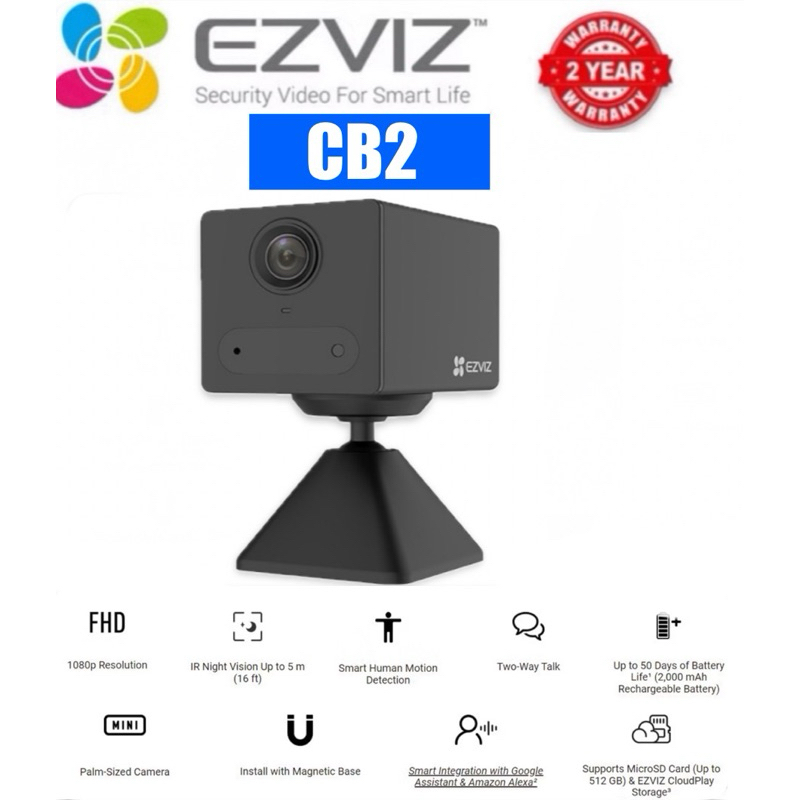 EZVIZ CB2 Mini Palm Sized Indoor Wire-Free Rechargeable Battery Wi-Fi ...