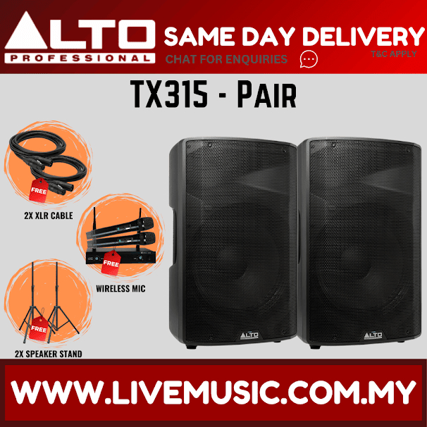 Alto TX315 700W 15" Powered Speaker w/UG-88HH Wireless Mic, Speaker Stand and Cable ( TX-315 ...