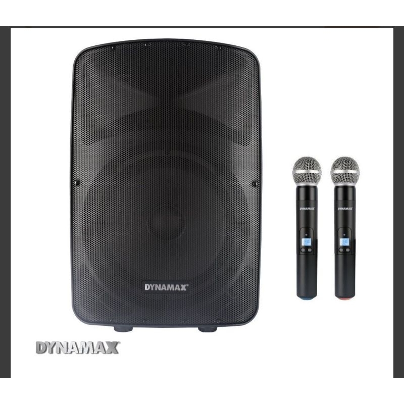DYNAMAX SPX12 12" 200W PROFESSIONAL ACTIVE PORTABLE PA SPEAKER WITH 2 PCS 16 CHANNEL UHF ...