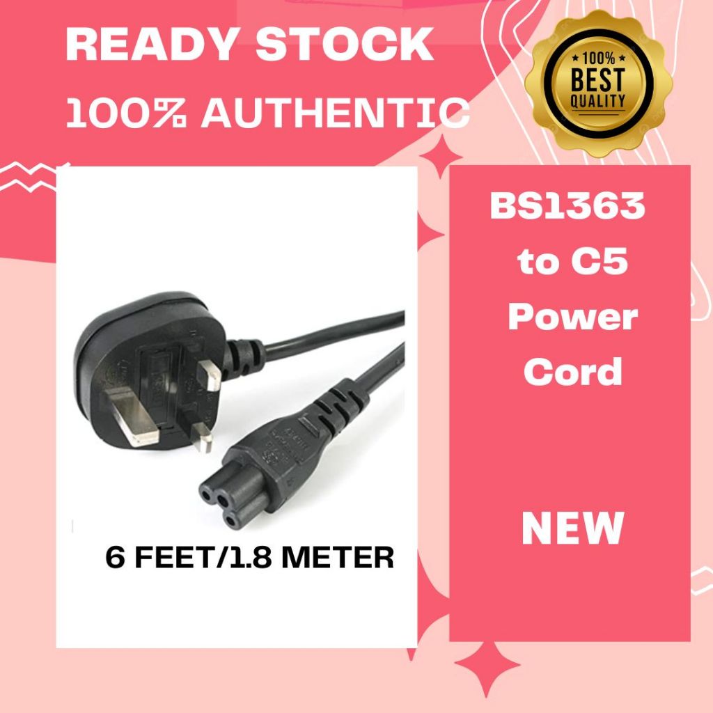 Power Cord C5 cable, Malaysia & UK BS-1363/A standard (6 Feet/1.8 Meter ...