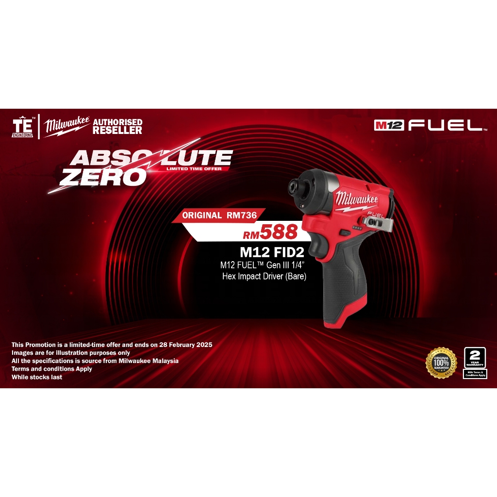 MILWAUKEE M12 Fuel Gen III 1/4" Hex Impact Driver MODEL VARIANT : M12 ...