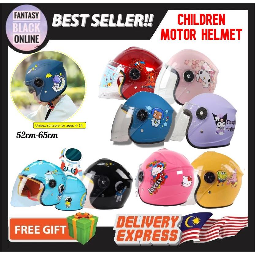 [ReadyStock] Helmet Motorcycle for Big Kid Half Face Plain Colour Topi ...