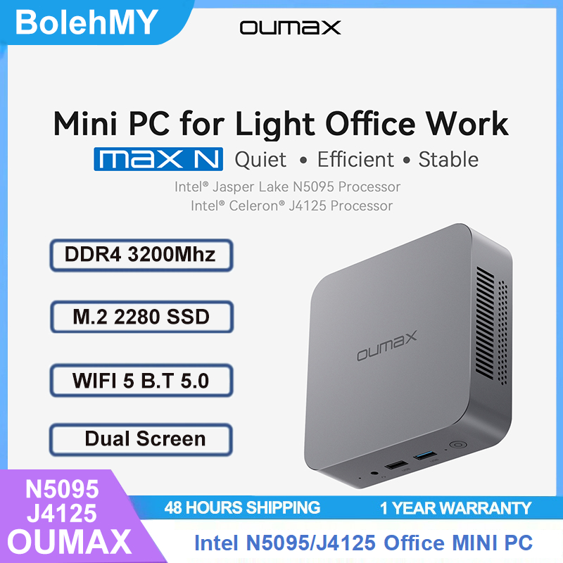 OUMAX Intel N5095/J4125 Dual Screen Display DDR4 500GB SSD Office MINI ...