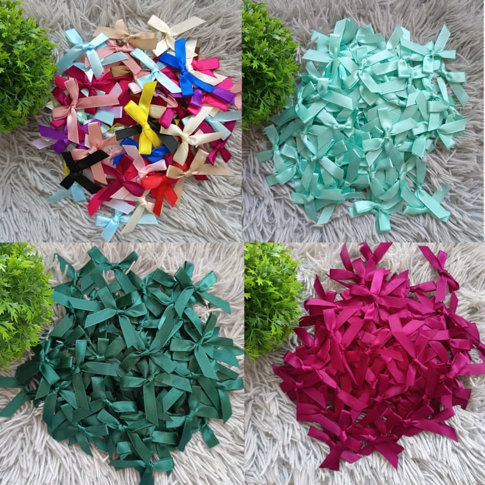 (100 pcs) 4cmx4cm Small Satin Ribbon Reben Siap Murah Ready Made Deco ...