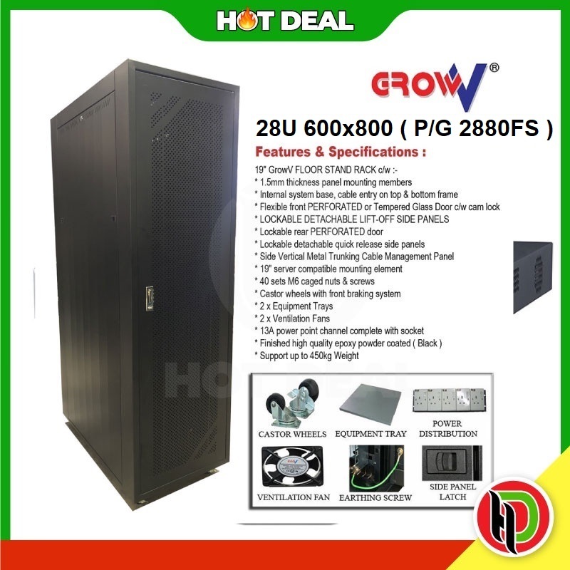 19" GrowV 28U Floor Stand 600mmx800mm Server Rack - with 2 Fan 2 tray ...