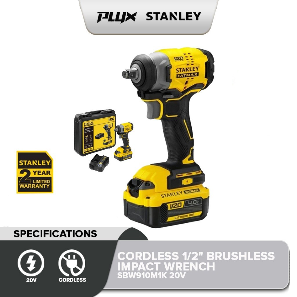 Stanley FATMAX 20V 1/2" Cordless Brushless Impact Wrench SBW910M1K-B1 ...