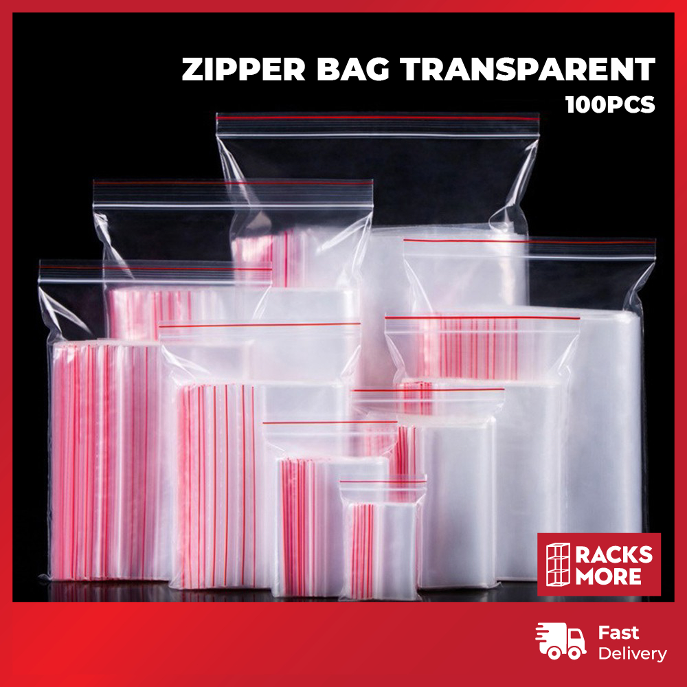 [Ready Stock] 100pcs Zipper Bag Transparent Plastic Bag Transparent Zip ...