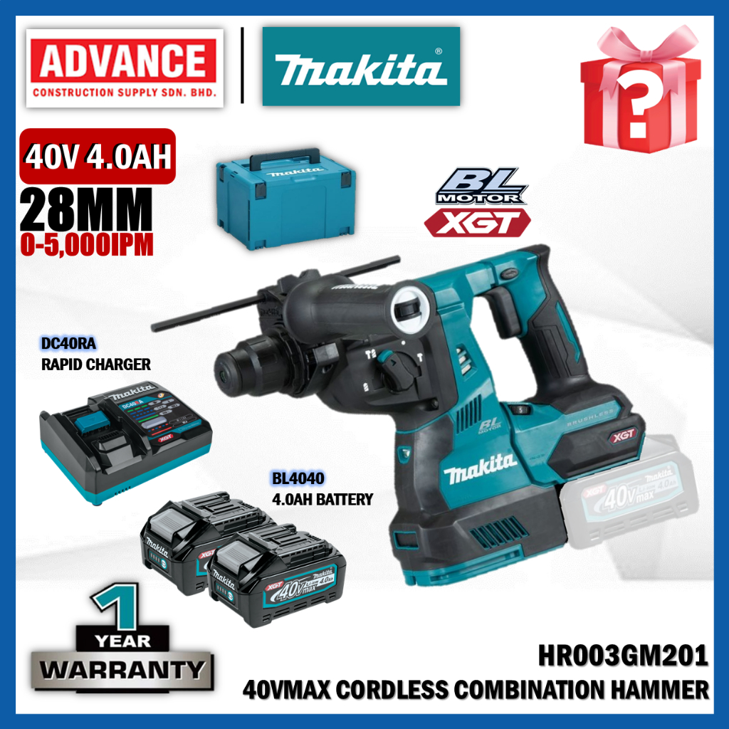 MAKITA HR003GZ / HR003GM201 40Vmax Cordless Combination Hammer 28MM (1-1/8") | Shopee Malaysia