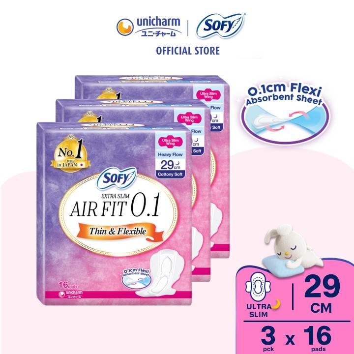 SOFY Air Fit Extra Slim 0.1 Night Ultra Slim Wing Sanitary Pad 29cm 16pcs (3 Packs) | Shopee ...