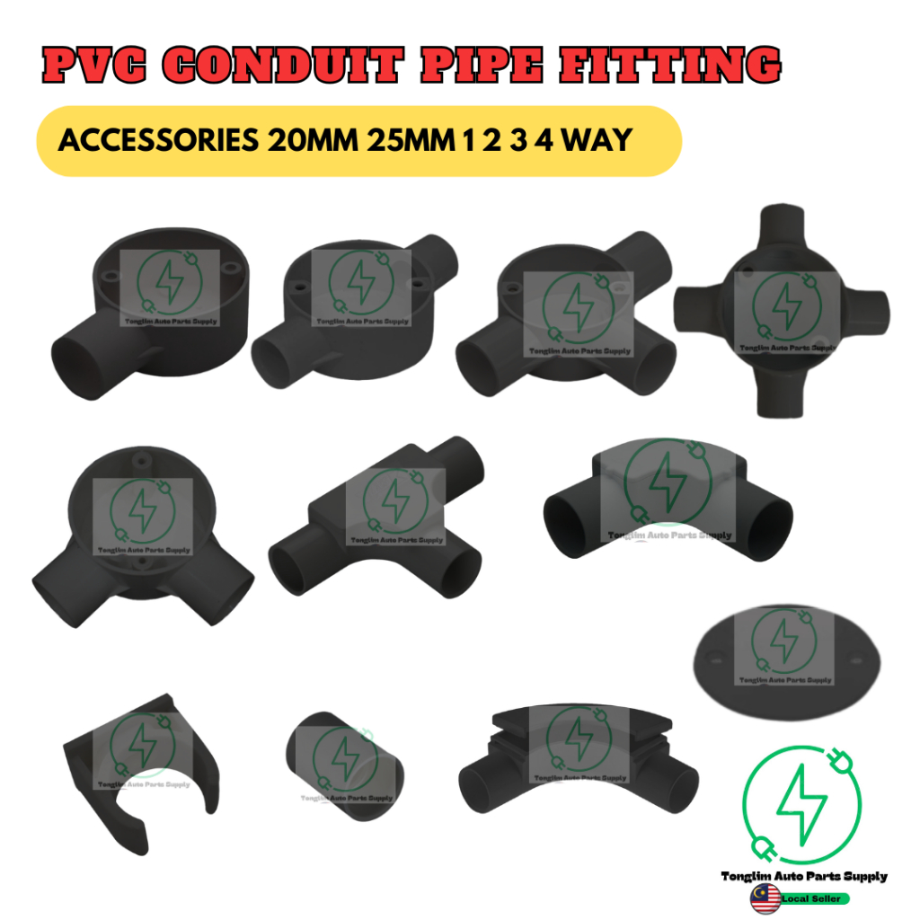 (BLACK)PVC Conduit Pipe Fitting Accessories 20mm 25mm 1 2 3 4 Way Box ...