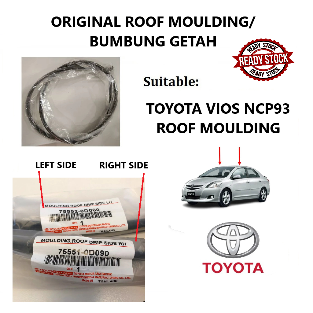ORIGINAL TOYOTA VIOS NCP93 ROOF MOULDING RUBBER/BUMBUNG GETAH 75552 ...