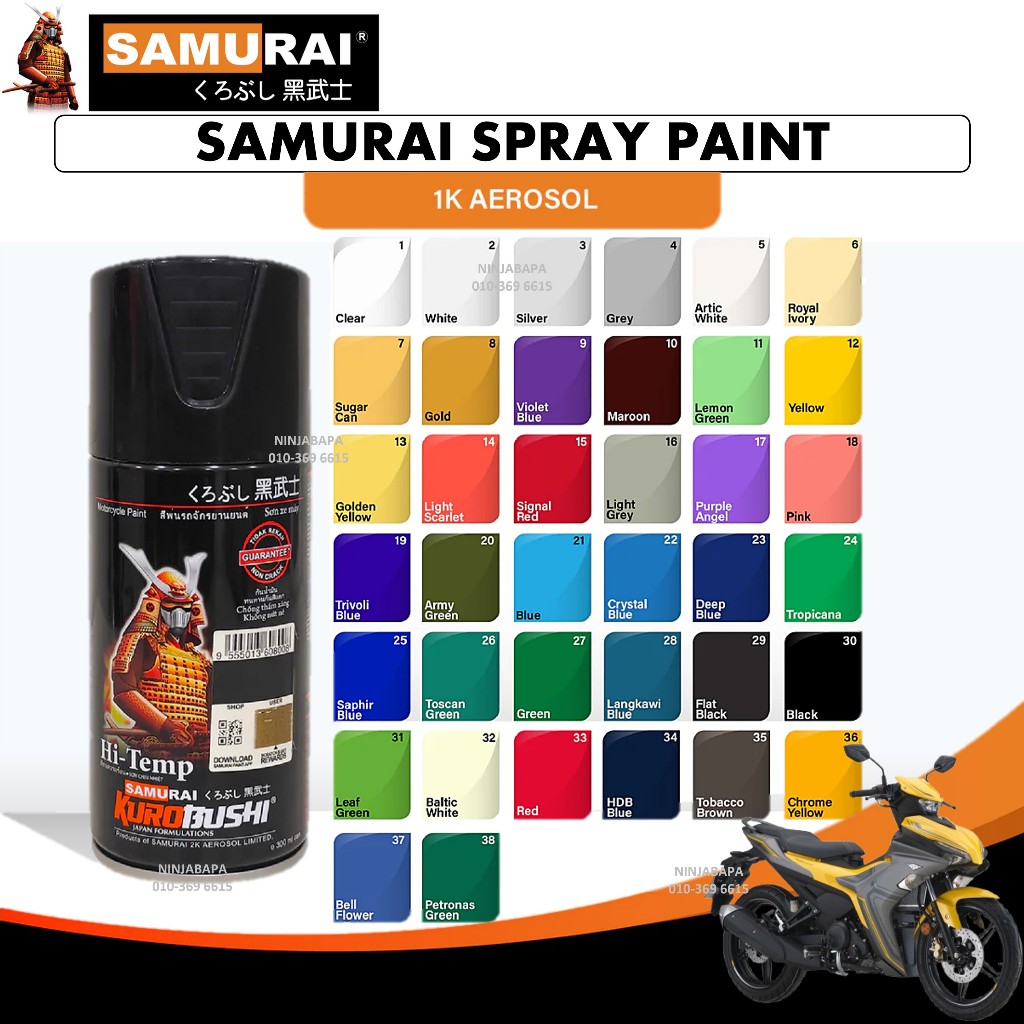 SAMURAI SPRAY PAINT (STANDARD COLOUR) / SAMURAI Hi-Temp Tahan Panas ...