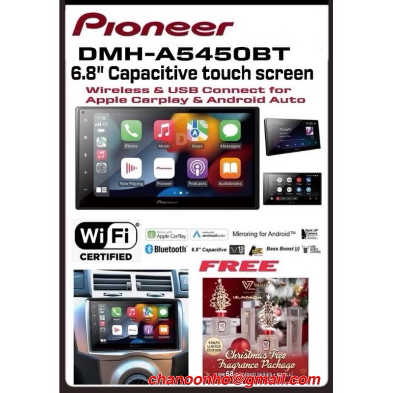 Pioneer DMH-A5450BT 6.8" Capacitive Wireless Multimedia Receiver with Apple CarPlay, Android ...