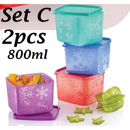 *2pcs*Tupperware Snowflake Medium Square Round 800ml pantry fridge ...