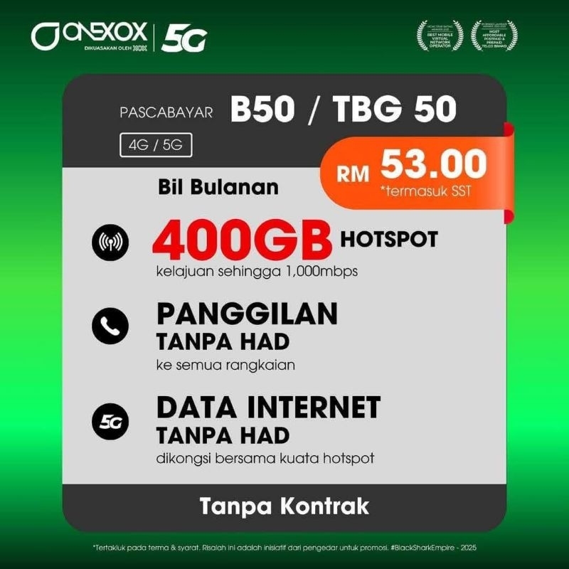 XOX Postpaid B50 - 400GB Highspeed Data (1st Month Free) | Shopee Malaysia
