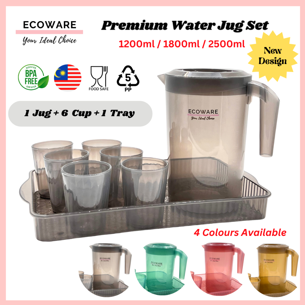 ECOWARE 6pcs Premium BPA-Free Plastic Water Jug Set with Cups & Tray ...