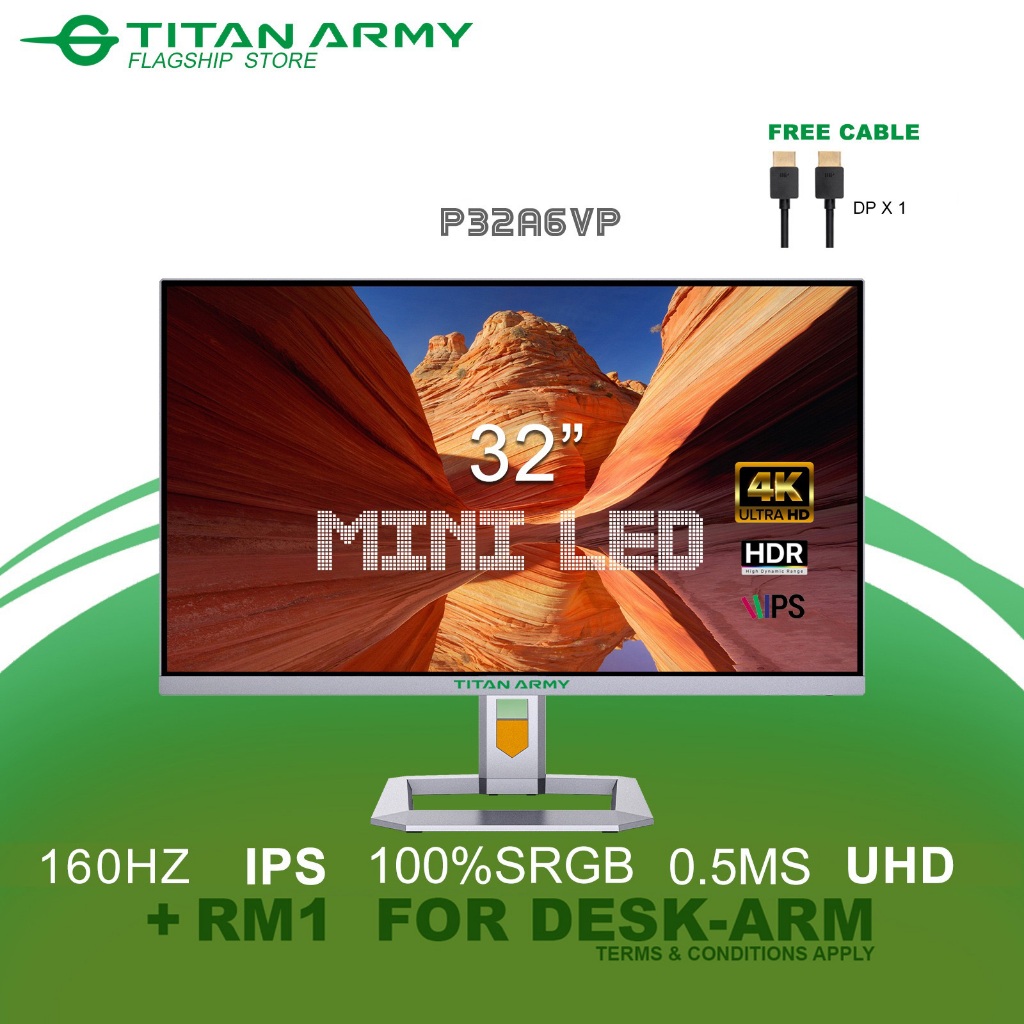 TITAN ARMY 32” MINILED UHD 4K 160Hz FAST IPS 0.5ms HDR1000 100%sRGB Adaptive Sync Gaming Monitor ...