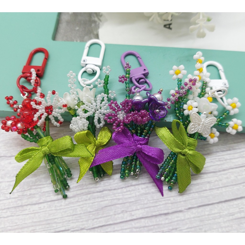 Beaded flower bouquet handbag charm ; keychain; bag charms (limited ...