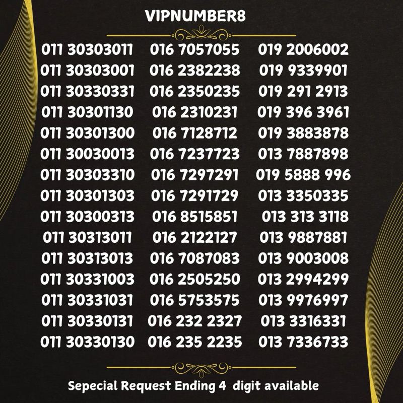 VIP Number ABBB, ABAB , AABB , ABBA ,Lucky Number, Fengshui VIP Number ...