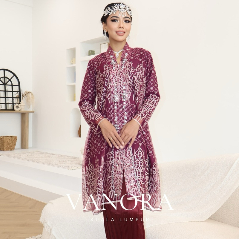[VANORA] Ratna Kurung Kebarong Lace Set with Pleated Plain Skirt ...