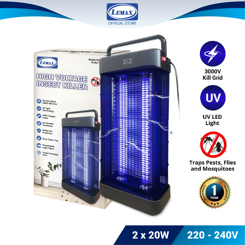 LEMAX 20W High Voltage Insect Killer (BLACK) UV Tube Mosquito Fly Trap Pembunuh Serangga 2X10W ...