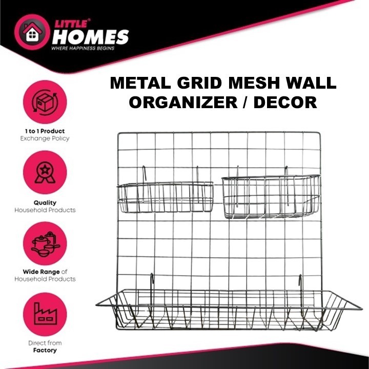 DIY Multifunction Organizer Black Metal Grid Wire Mesh Wall Mounted ...