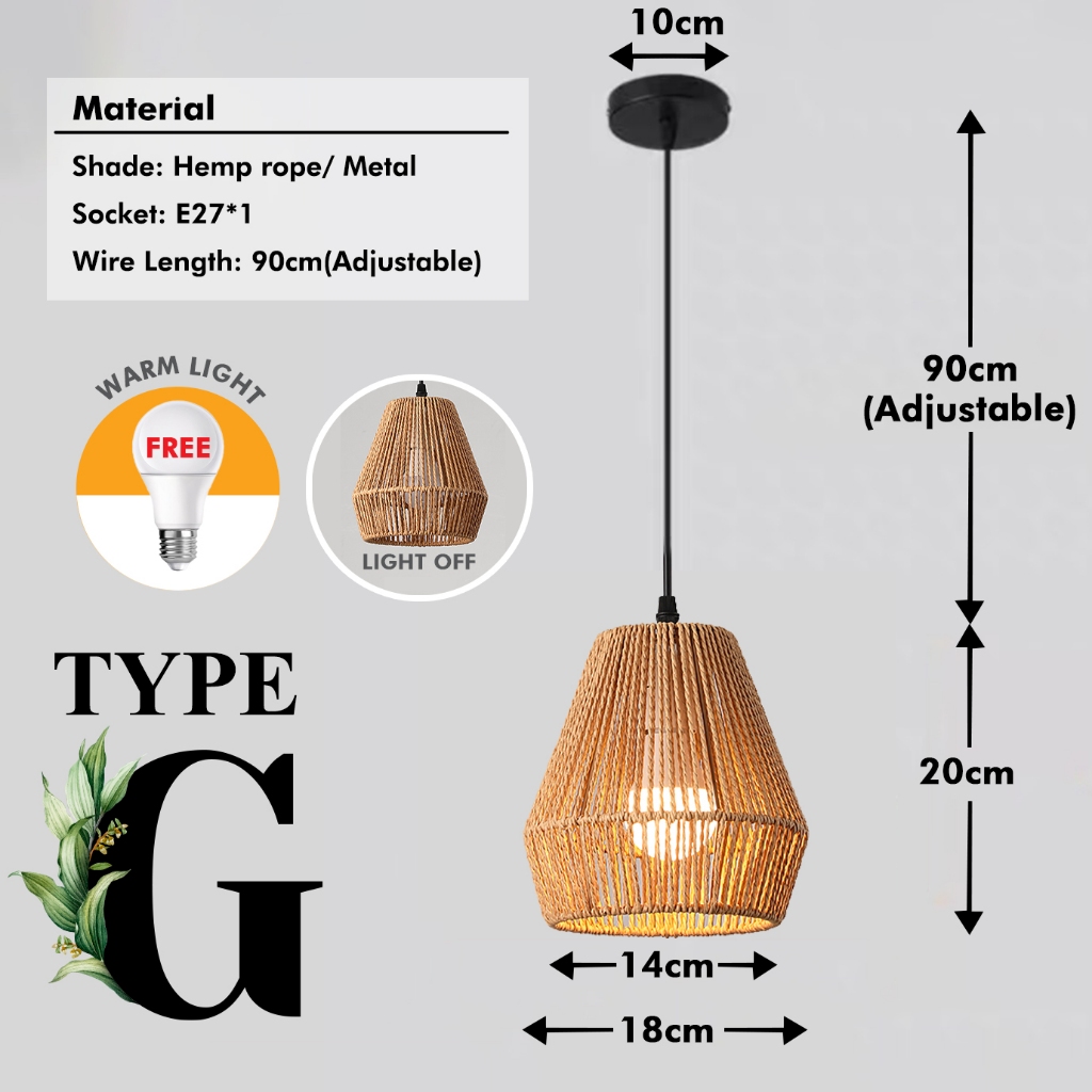 Lampu Rotan Hand Woven Rattan Lamp Muji Bamboo Lamp Hemp Rope Pendant ...