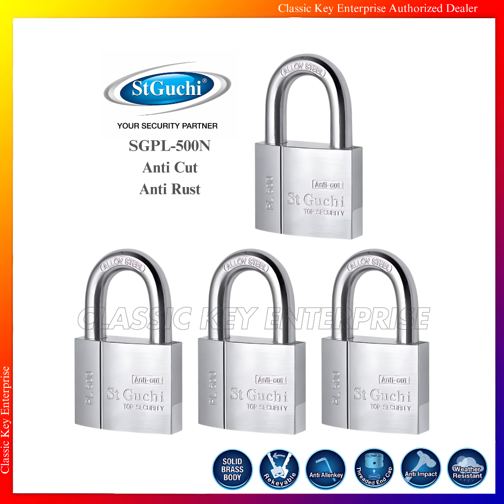 St Guchi Padlock Anti Cut SGPL-500N x 4pcs Body Size 50mm (SIRIM ...