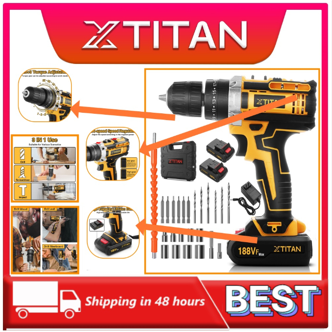 🔥Lowest🔥XTITAN 888VF Mini Drill 3 IN 1 Cordless Impact Drill 3200RPM ...