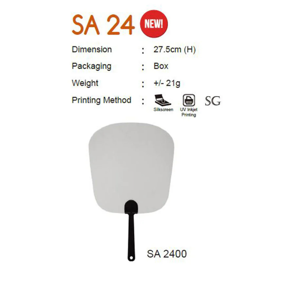 Kipas Tangan / Hand Fan (SA 24) PVC White Plain with Black Holder ...