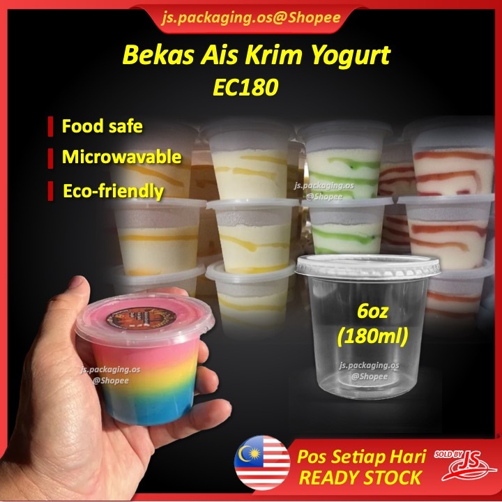 EC180 6oz Bekas Ais Krim Yogurt dan penutup Bekas Bulat PP Plastik Round Container with lids ...