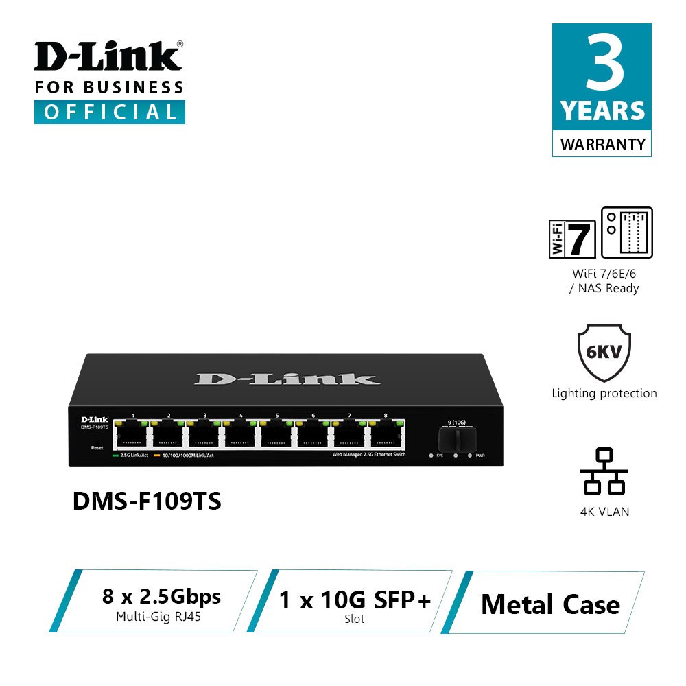 D-Link 8-port 2.5G with 1-Port SFP+ Web Management Desktop Switch DMS ...