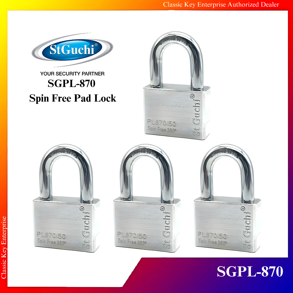 St Guchi Padlock Heavy Duty Model SGPL-870 Spin free (Size 50mm x 4pcs ...