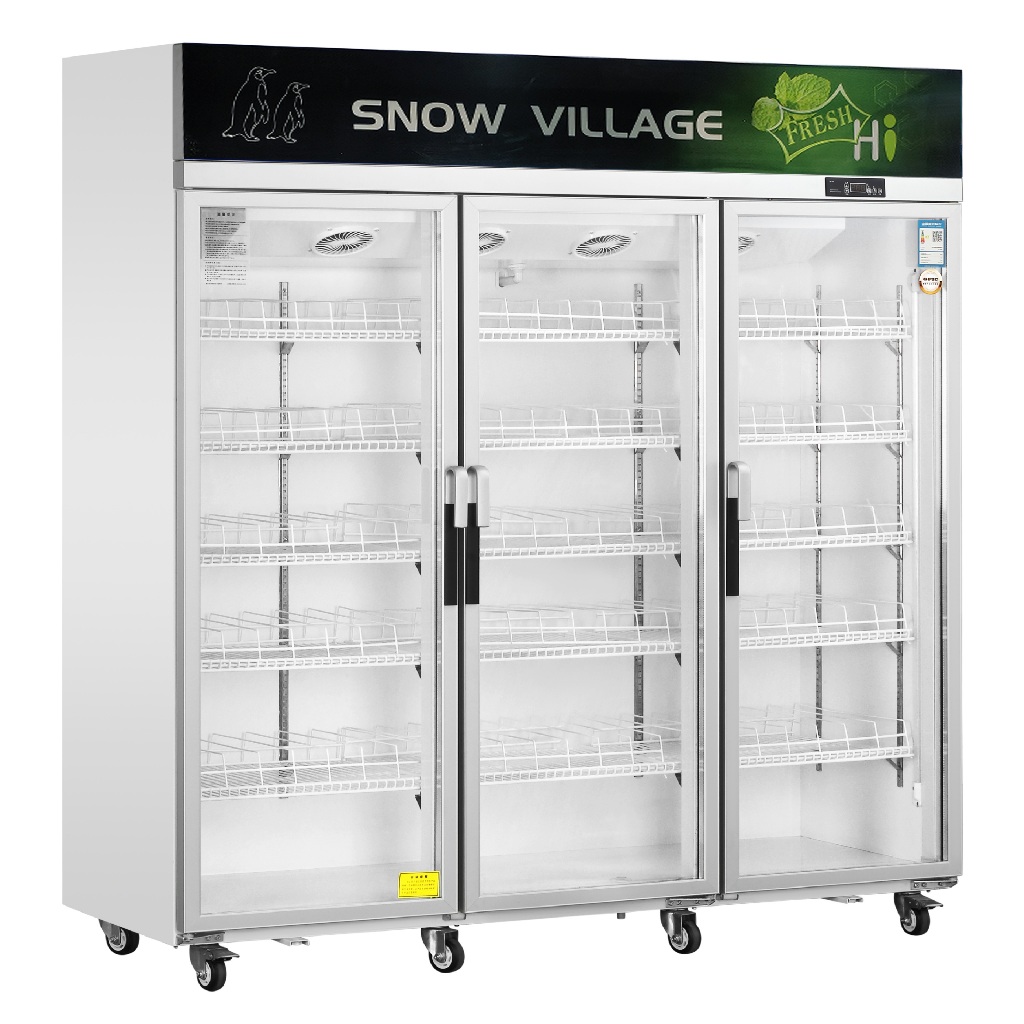 SnowVillage 1350L 3 Glass Door Commercial Display Showcase Fridge ...