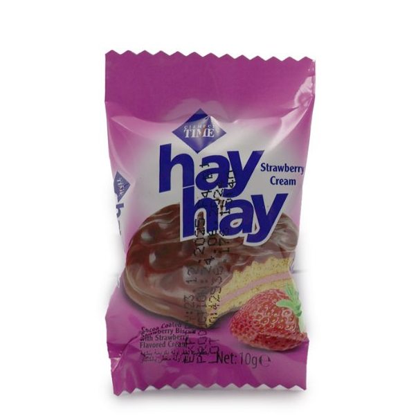 HAY HAY STRAWBERRY CREAM, COCOA COATED STRAWBERRY BISCUIT WITH ...