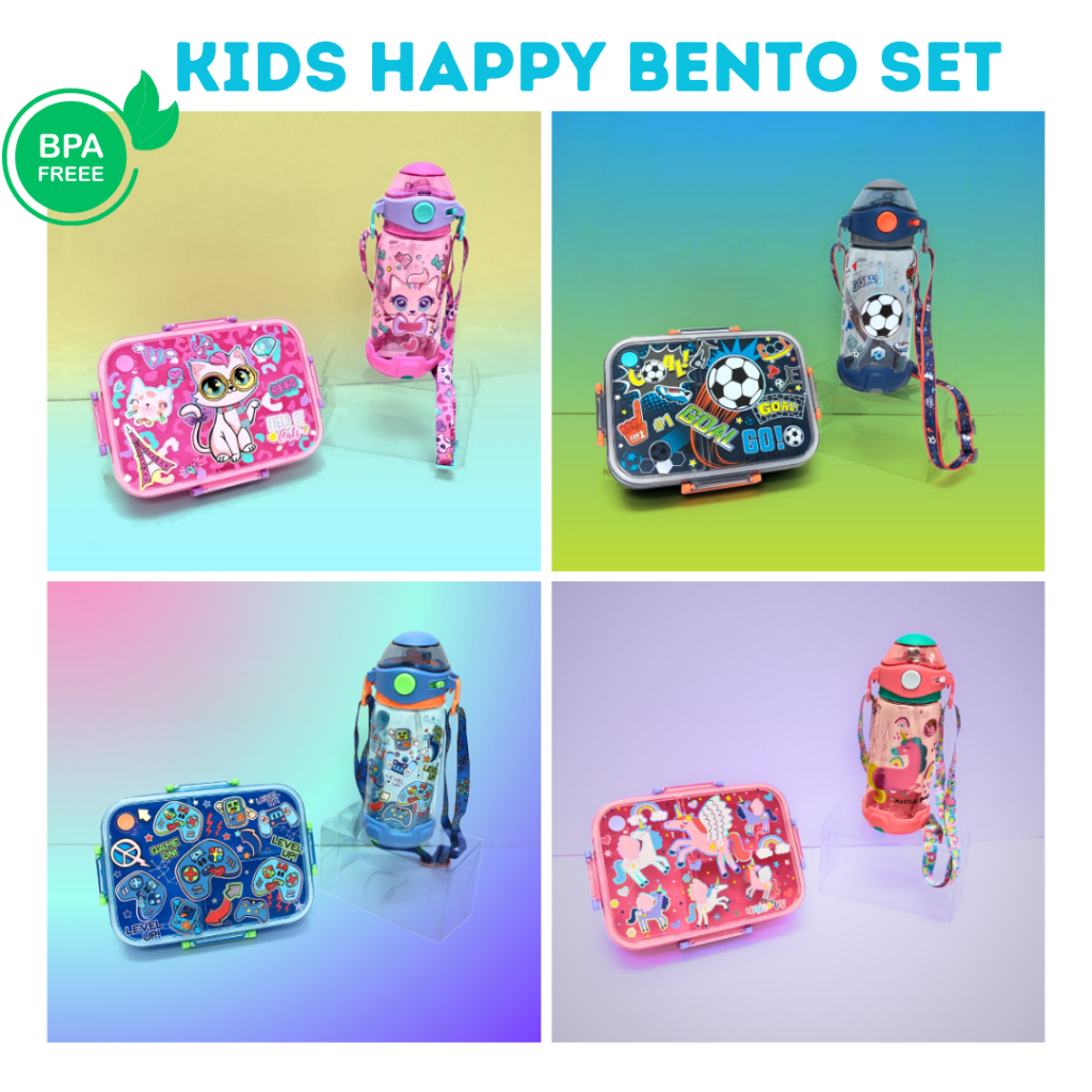 Lottie & Bo Kids Kids Happy Bento Set Bekal Makanana Water Bottle Botol ...