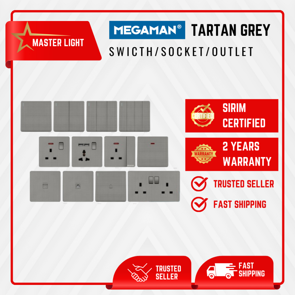 [SIRIM] Megaman Z8 Grey Switch Socket and Wall Switch Modern Tartan Texture Design RIMELESS ...