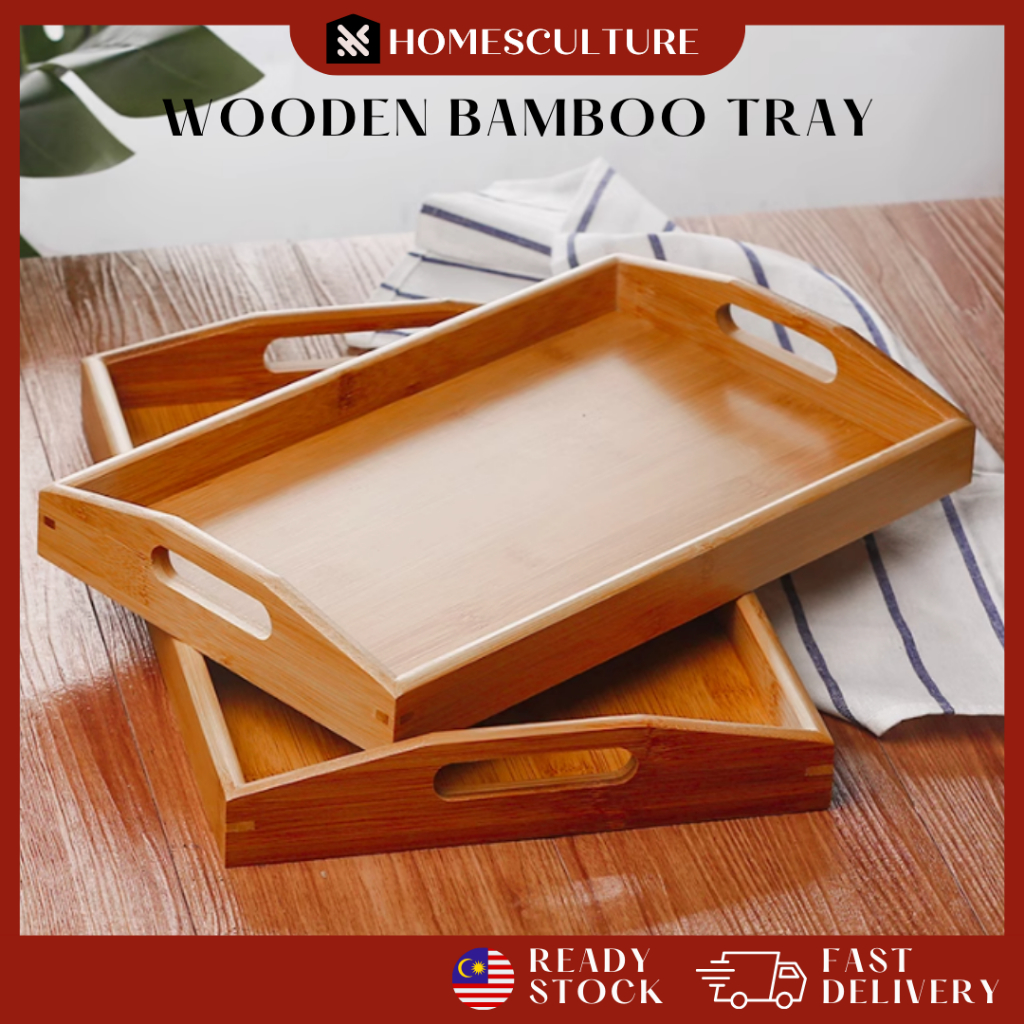 Wooden Bamboo Serving Tray with Handles Portable Bed Tray for Breakfast ...