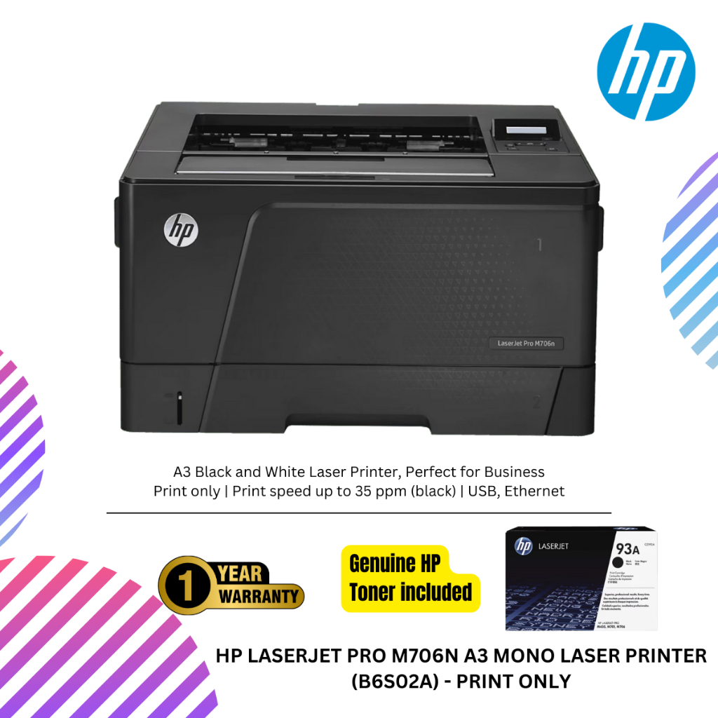 HP LaserJet Pro M706n A3 Mono Laser Printer (B6S02A) - Print Only ...