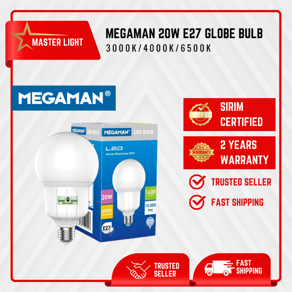MEGAMAN LED GLOBE BULB G95 20W E27 GERMAN BRAND WITH SIRIM APPROVAL ...