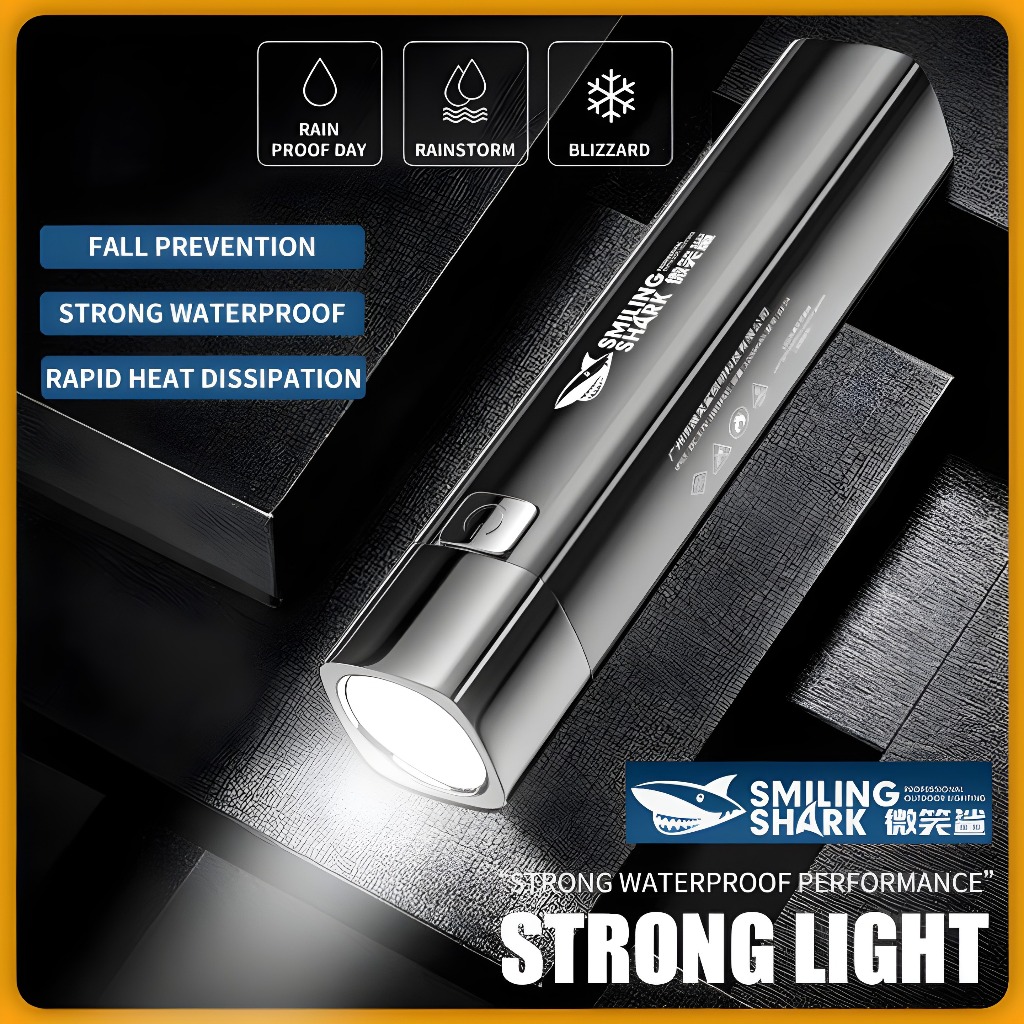 SMILING SHARK Flashlight 617A black Mini Torch light Rechargeable Super Bright Wide Angle Light ...