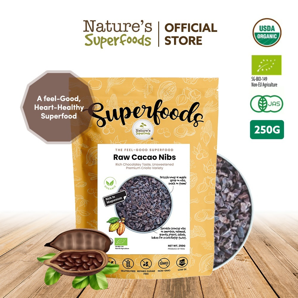 Nature's Superfoods Organic Raw Cacao Nibs 250g l Good for the Heart l ...
